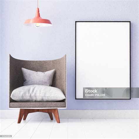 거실의 자 및 램프의 내부에 포스터를 비웃는 다 3d 그림 3d 렌더링입니다 0명에 대한 스톡 사진 및 기타 이미지 0명 3차원 형태 가구 Istock