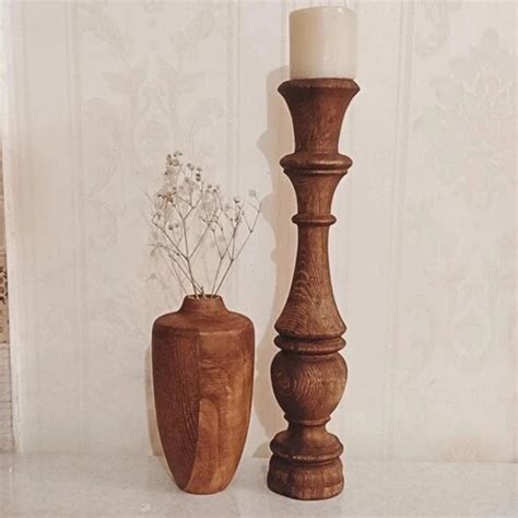 خرید و قیمت کادویی چوبی شمعدان30سانتی و گلدان 15سانتی زینتی ترب