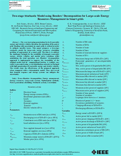 Pdf Two Stage Stochastic Model Using Benders Decomposition For Large Scale Energy Resource