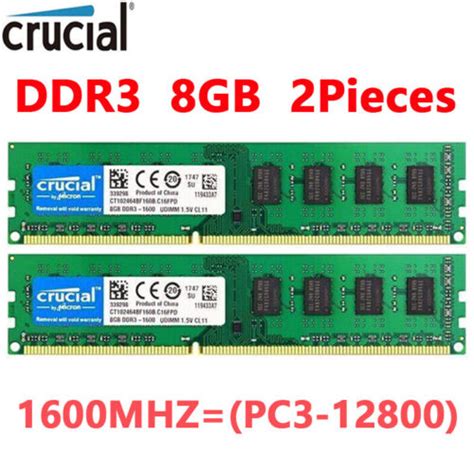Crucial Ddr3 16gb 2x 8gb 1600mhz Pc3 12800 Desktop 240pin Dimm Memory Ram 16gb 652977236038 Ebay