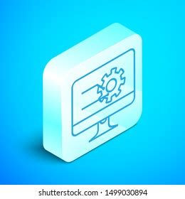 Isometric Line Computer Monitor Graph Chart Stock Vector Royalty Free