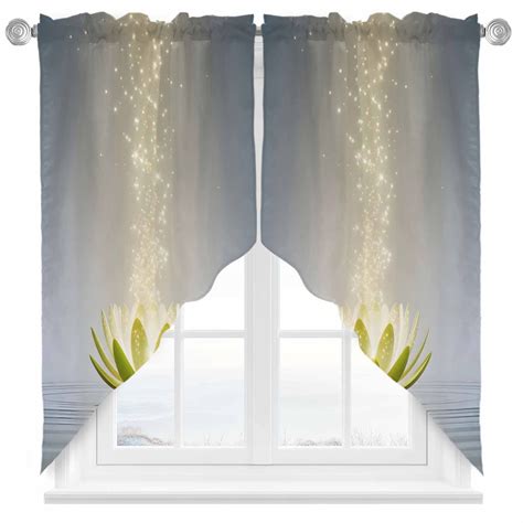Green Floral Swag Kitchen Curtain Valances Modern Zen Lotus Flower