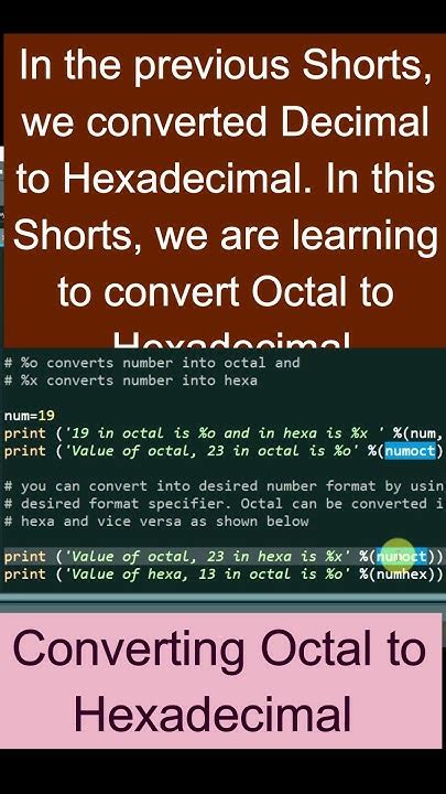 Python Program To Convert Octal To Hexadecimal Shorts Bintuharwani Octaltohexadecimal