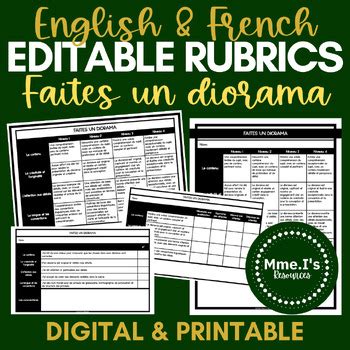 French Editable Rubrics Pack Make A Diorama Assignment Digital Print