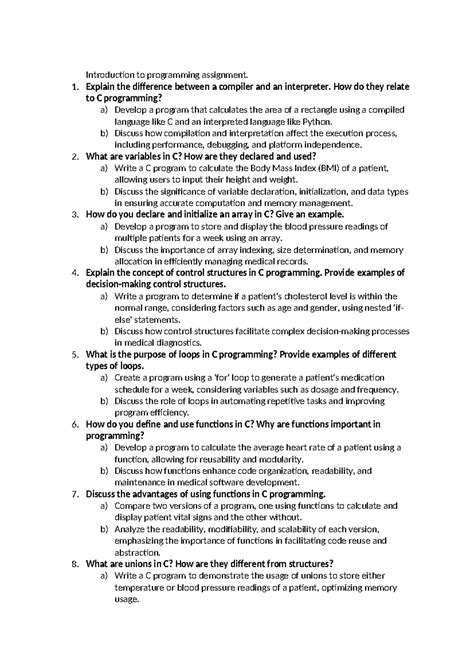 Programming Introduction To Programming Assignment Introduction To