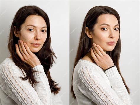 Premium Photo Woman Before And After Makeup The Concept Of