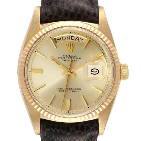 Rolex President Day Date 36mm Yellow Gold Leather Strap Vintage Mens