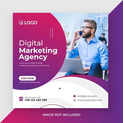 디지털 마케팅 대행사 또는 기업 소셜 미디어 게시물 템플릿 프리미엄 벡터
