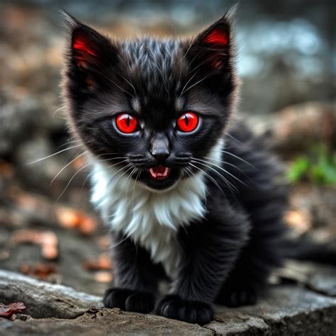 Vampire Kitty Red Eyes Adorably Cute Intricate Details Beautifully