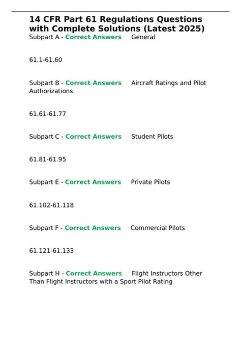 14 Cfr Part 61 Regulations Questions With Complete Solutions Latest