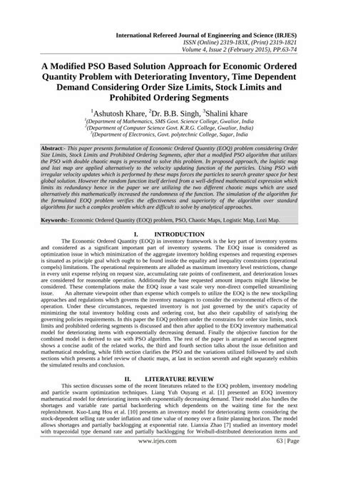 Pdf A Modified Pso Based Solution Approach For Economic Ordered Quantity Problem With