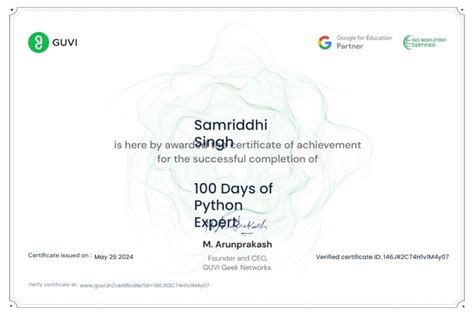 Samriddhi Singh On Linkedin Excited To Share My Latest Python Coding Certificates From Guvi