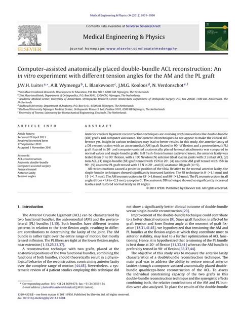 Pdf Computer Assisted Anatomically Placed Double Bundle Acl