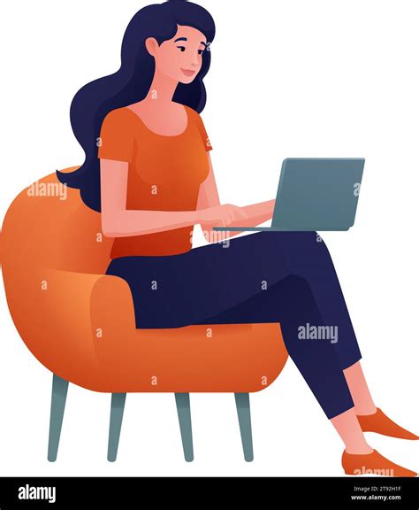 Woman Using Laptop Computer Cartoon Illustration Stock Vector Image
