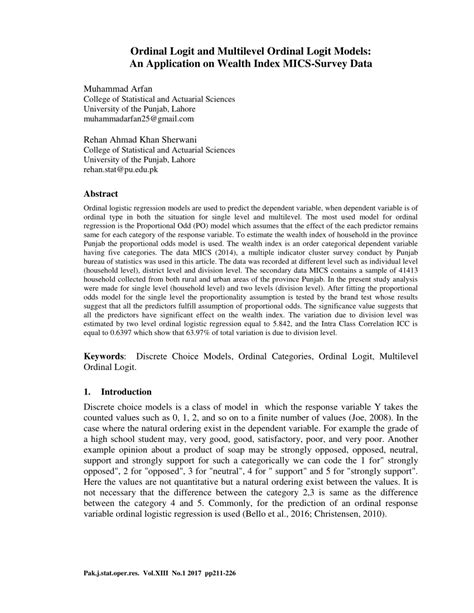PDF Ordinal Logit And Multilevel Ordinal Logit Models An Application On Wealth Index MICS