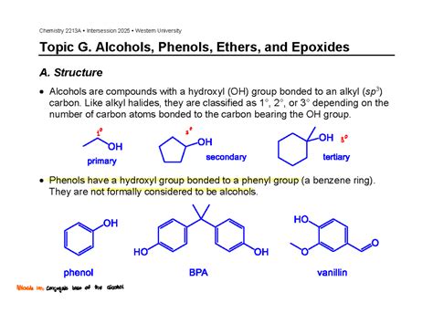 Chemistry 2213a Intersession 2025 Lecture Notes On Alcohols Phenols