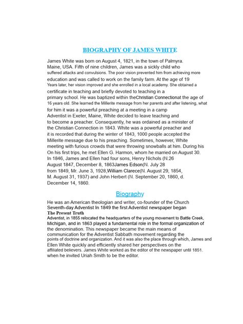 James White Adventist Pioneer Biography Pdf Protestantism Adventism