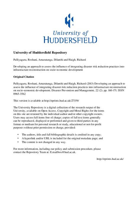 Pdf Developing An Approach To Assess The Influence Of Integrating Disaster Risk Reduction