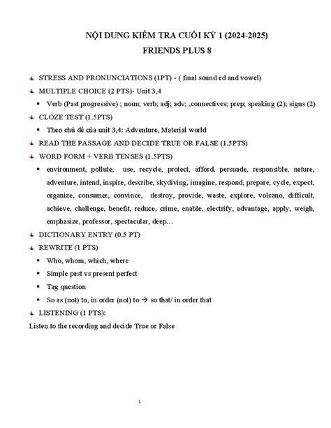 Fp8 Hk1 Revision 2024 2025 Gui Hs NỘi Dung KiỂm Tra CuỐi KỲ 1