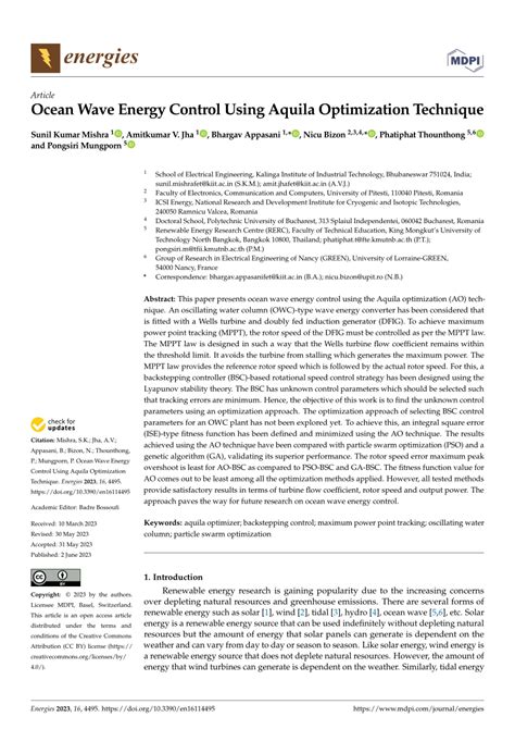 Pdf Ocean Wave Energy Control Using Aquila Optimization Technique