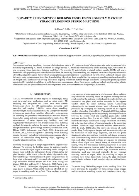 Pdf Disparity Refinement Of Building Edges Using Robustly Matched