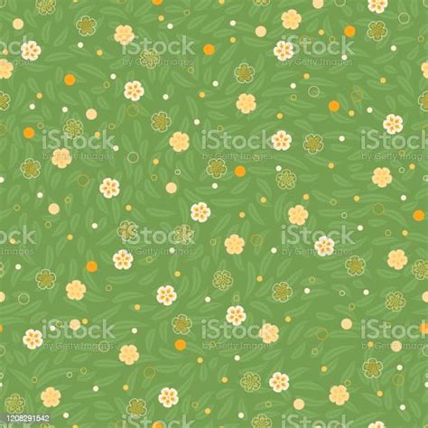 간단한 잎과 꽃 벡터 원활한 패턴 봄 반복 배경 직물 녹색과 노란색 직물 시계 포장지 연속 의류 인쇄 카드 배너에 대한 디자인