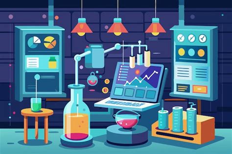 Lab Corner With Interactive Touchscreens Displaying Realtime Experiment Data Vector Illustration