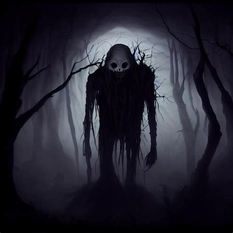 Premium Photo Arafed Image Of A Creepy Man Standing In A Dark Forest Generative Ai