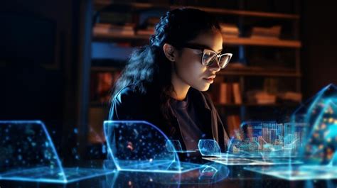 Software Coding Hologram And Woman On Tablet Thinking Premium Ai Generated Image