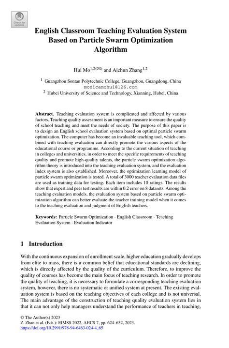 Pdf English Classroom Teaching Evaluation System Based On Particle