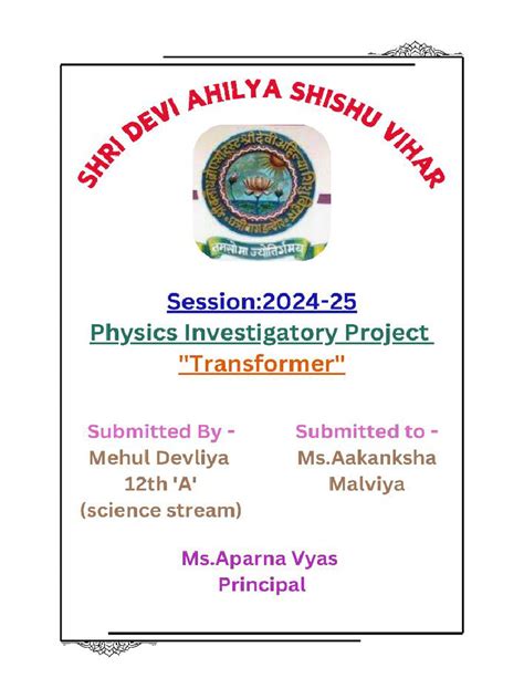 Transformer Project Class 12th Science Pdf