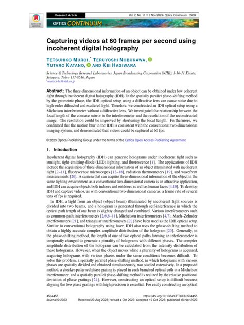 Capturing Videos At 60 Frames Per Second Using Pdf Interferometry Optics