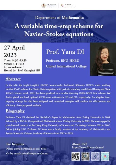 A Variable Time Step Scheme For Navier Stokes Equations Faculty Of