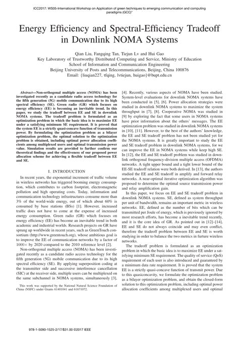 Pdf Energy Efficiency And Spectral Efficiency Tradeoff In Downlink Noma Systems