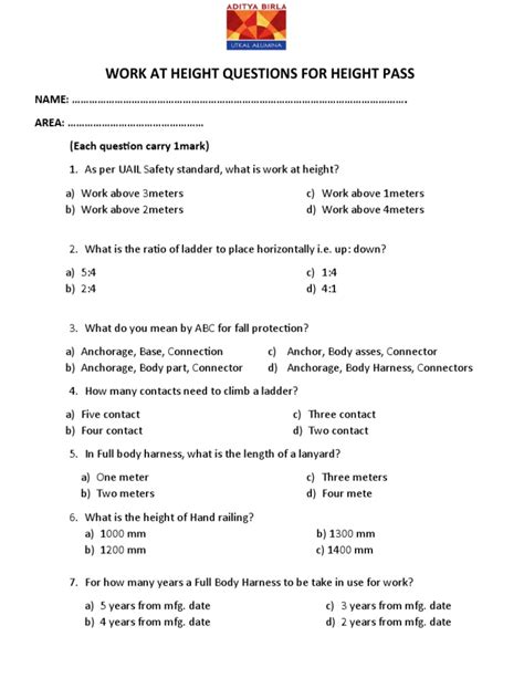 Work At Height Questions For Height Pass Pdf Scaffolding