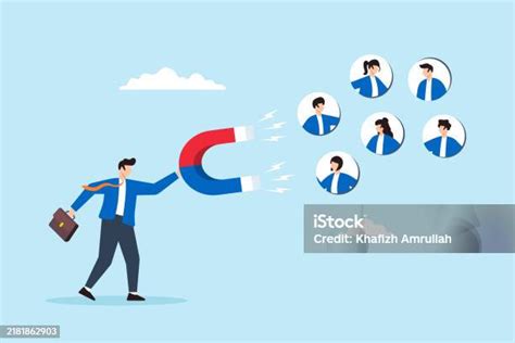 사업가의 평면 그림 자석 사용 고객 유치 브랜드 참여 사회적 긍정적 피드백 충성도 및 신뢰 공유 개념에 대한 스톡 벡터 아트 및 기타 이미지 Istock