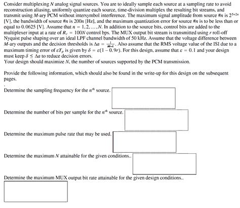 Solved Consider Multiplexing N ﻿analog Signal Sources You