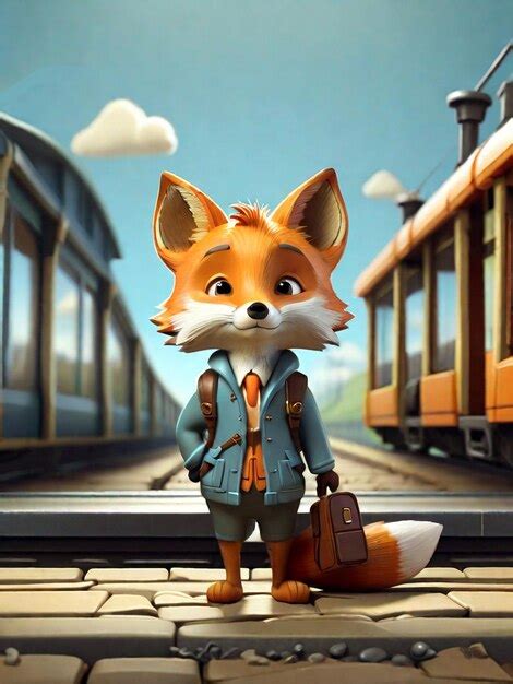 Premium Photo Cartoon Style Illustration Of Fox On Train Station