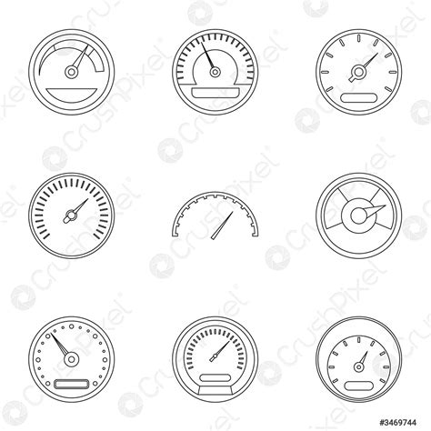 Speedometer Icons Set Outline Style Stock Vector 3469744 Crushpixel