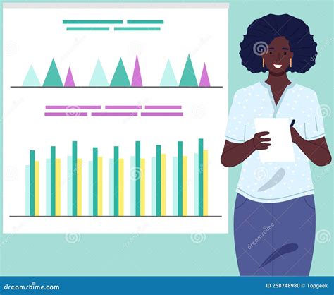 Female Employee Makes Presentation Of Results Of Statistical Research Data Analysis With Laptop