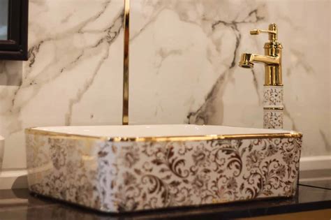 Tsc 655 อ่างเซรามิคสี่เหลี่ยม สีทอง ร้านต้นข้าวโคมไฟ Toncawlamp