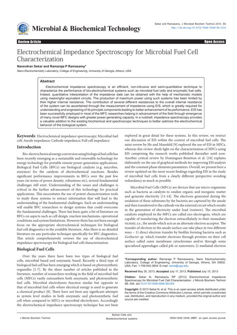 Pdf Electrochemical Impedance Spectroscopy For Microbial Fuel Cell Characterization