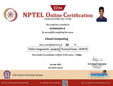 Dharanish B On Linkedin Nptel Cloudcomputing Elitecertificate