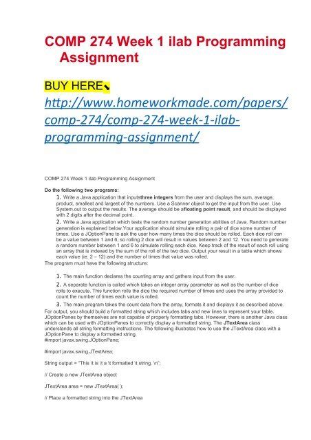 COMP 274 Week 1 Ilab Programming Assignment