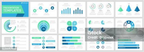 그래프와 차트와 다목적 프리젠 테이션 템플릿 슬라이드에 대한 회색 녹색 청록색과 파란색 요소의 집합입니다 마케팅에 대한 스톡 벡터 아트 및 기타 이미지 Istock