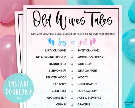 Old Wives Tales Gender Reveal Party Games This Or That Etsyde