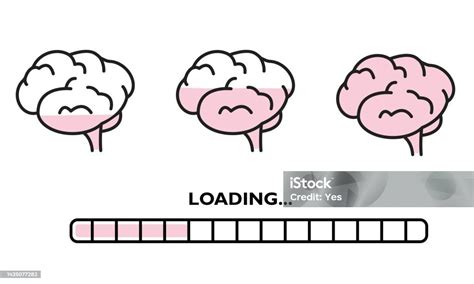 인간의 두뇌 라인 만화 아이콘을 충전하십시오 전후로드 지혜의 진보 로딩 막대 벡터 일러스트 레이 션 100에 대한 스톡 벡터 아트 및 기타 이미지 Istock