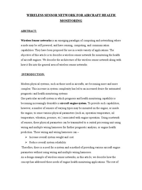 Wireless Sensor Network For Aircraft Health Monitoring Abstract Pdf Wireless Sensor Network