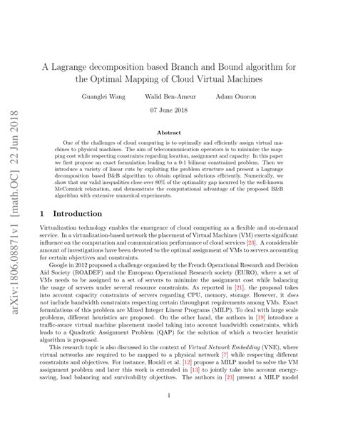 Pdf A Lagrange Decomposition Based Branch And Bound Algorithm For The Optimal Mapping Of Cloud