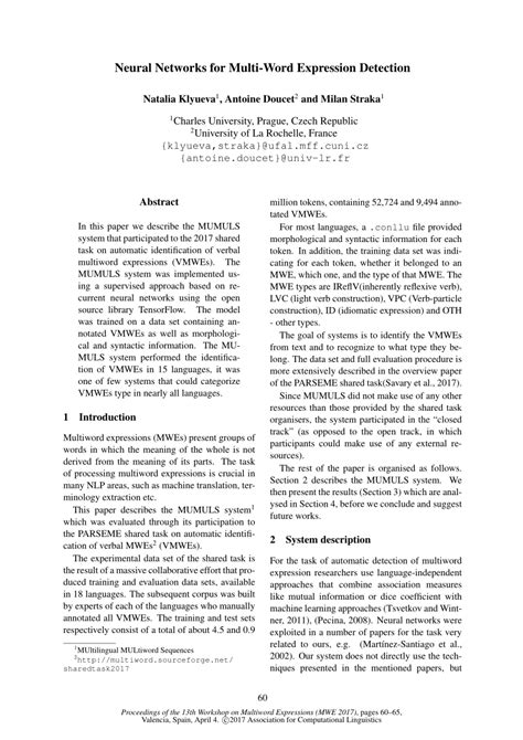 Pdf Neural Networks For Multi Word Expression Detection